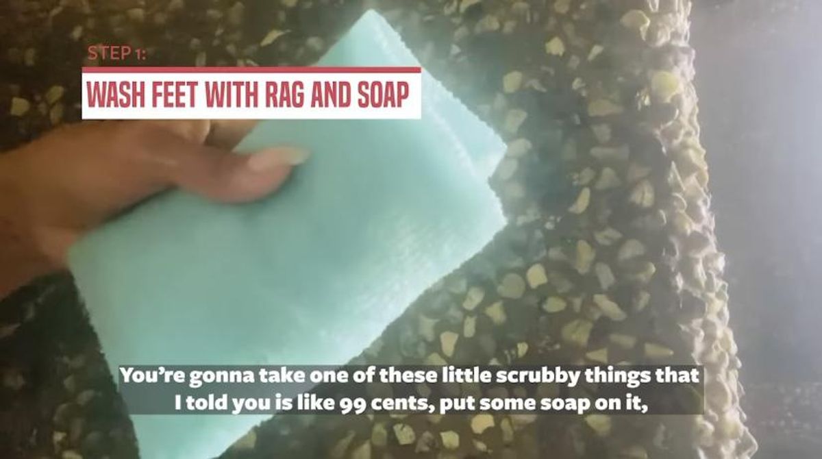 First, wash feet with exfoliating rag and soap: - xoNecole